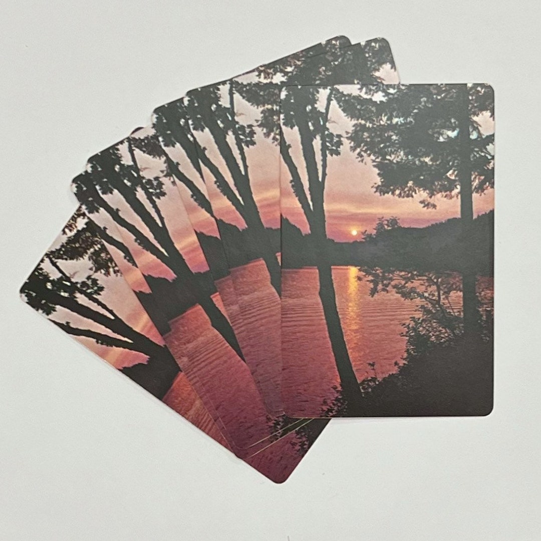 Set of 6 Vintage Playing Cards With Beautiful Sunset at the Lake. Junk ...