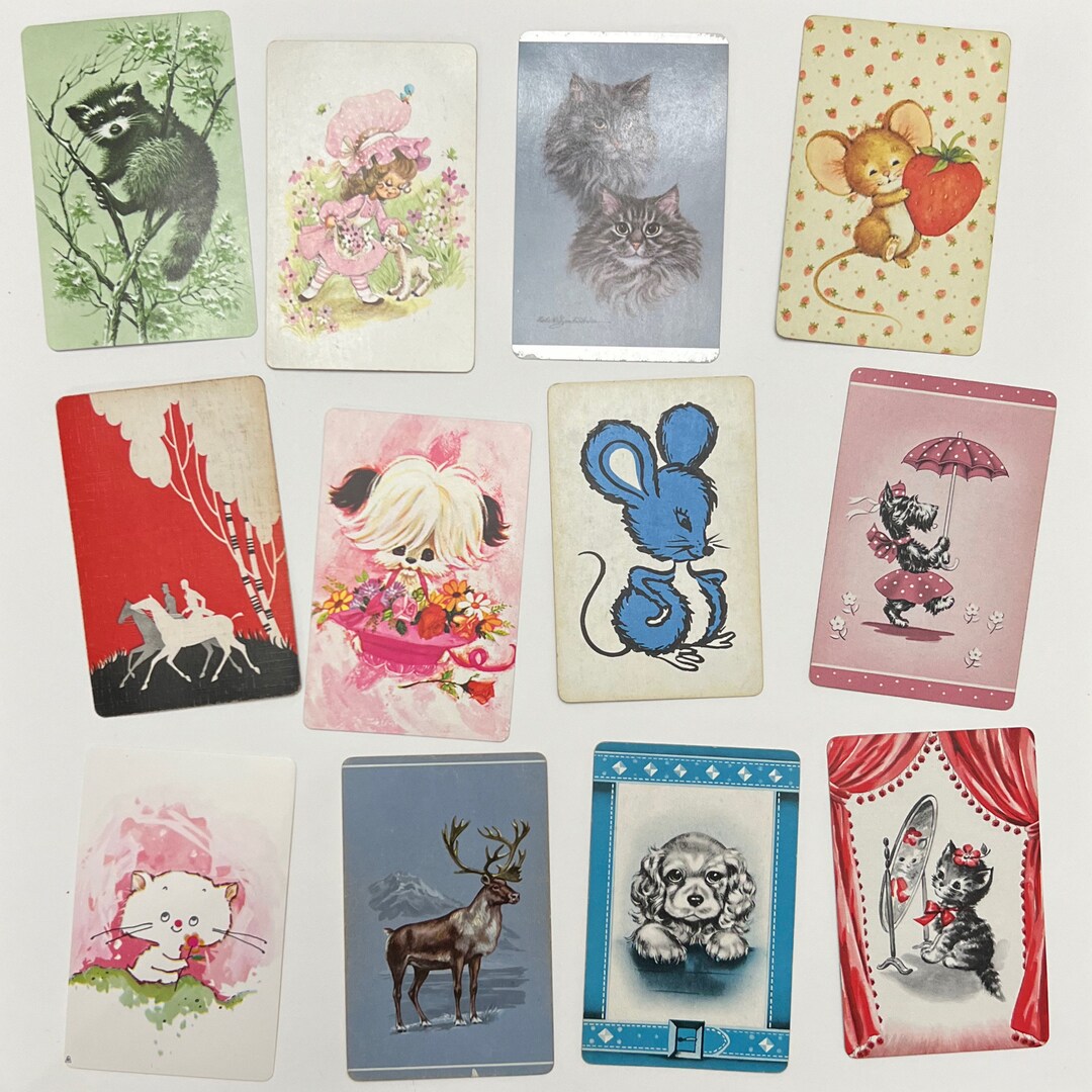 12 Playing Cards With Animals. Mice. Cat. Dog. Stag. Raccoon. Horse ...