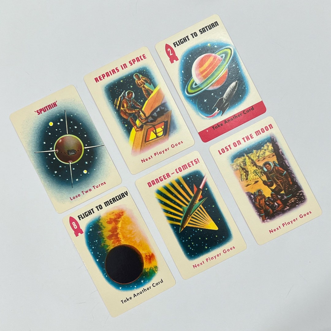 Set of Six Space Race Game Cards. Planets. Rocket. NASA. 1969. Junk ...