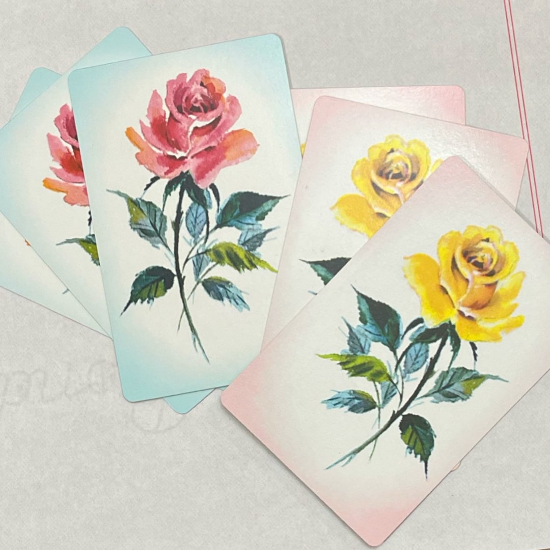 Set of 6 Pretty Playing Cards With Roses. Card Swap. Junk Journal ...