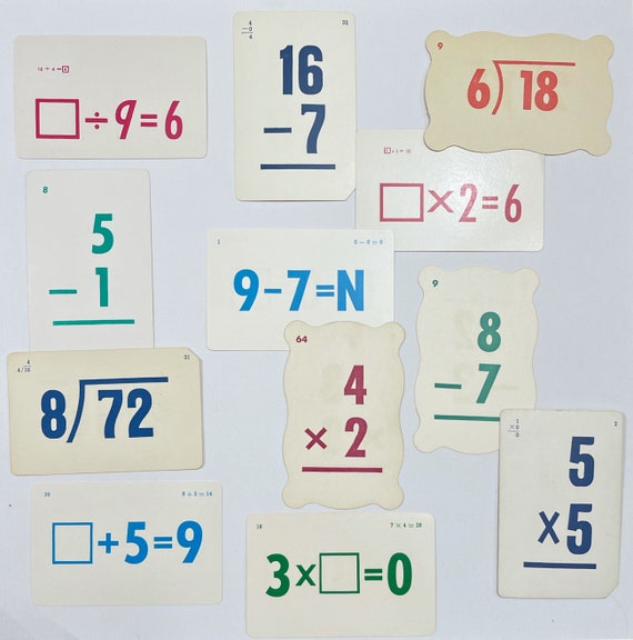 Variety Set of 12 Vintage Flash Cards. Math. Multiplication. | Etsy