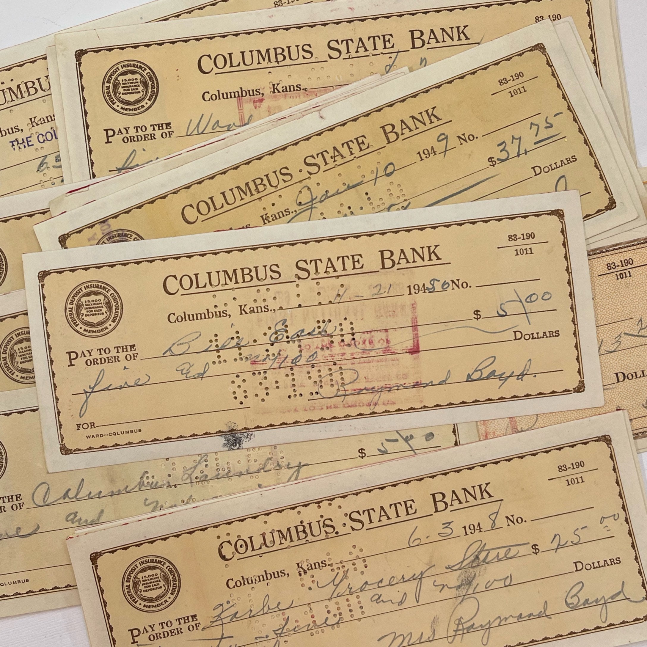 Set of 6 Vintage Checks. Columbus State Bank. 1940s. Kansas. - Etsy