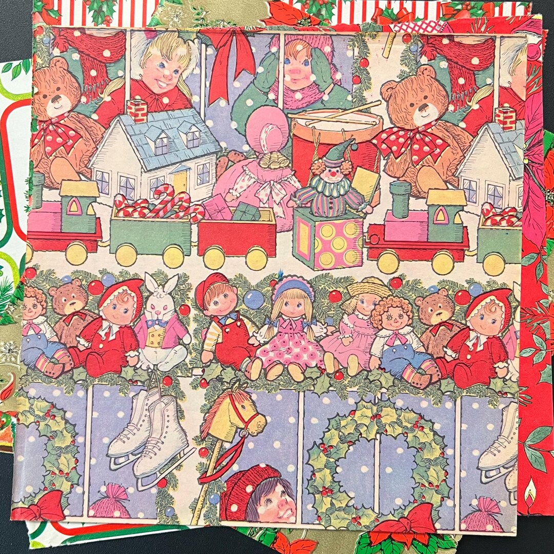 Six Pieces. Vintage Christmas Gift Wrap. Santa. Baby Beans. Children ...