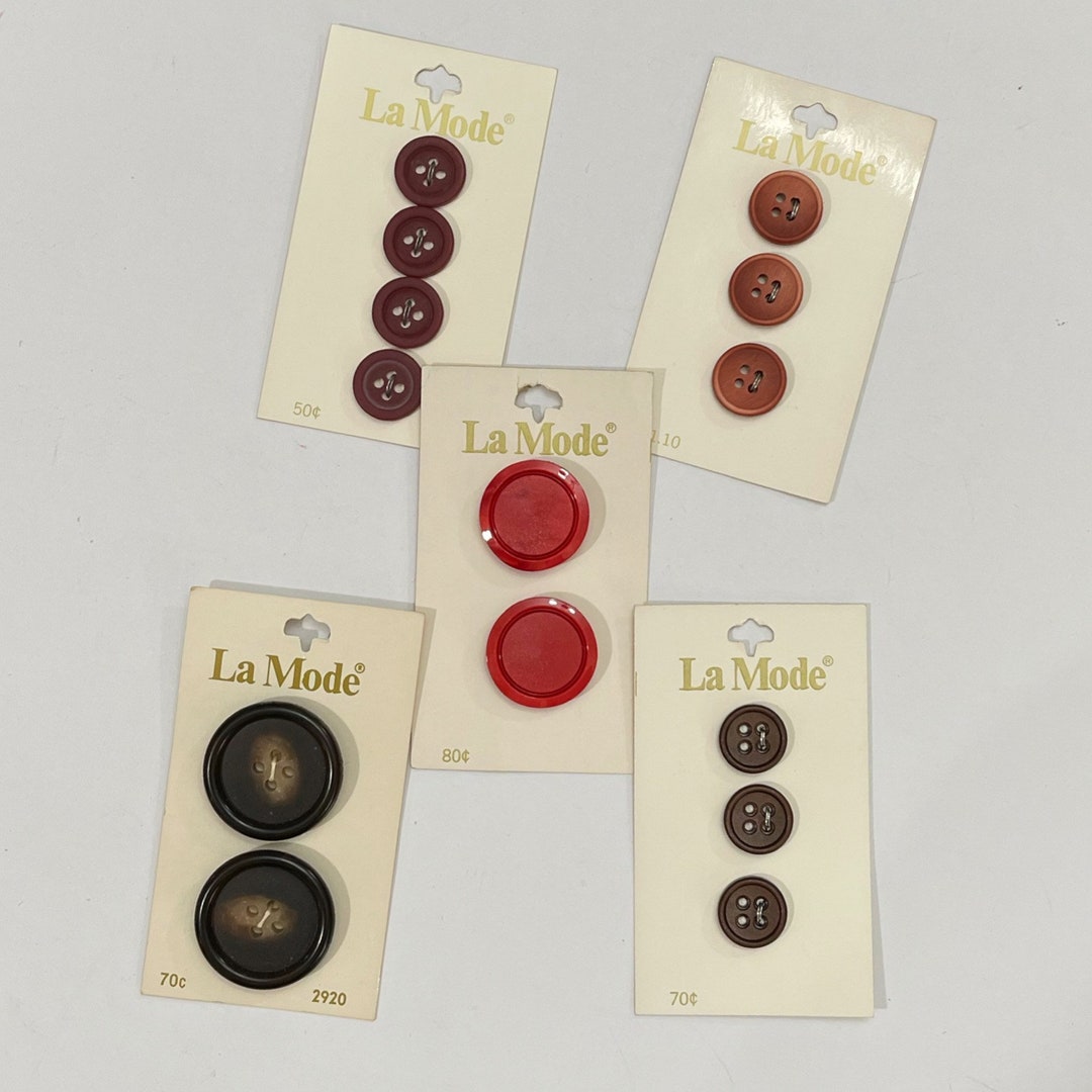 Set of Five NOS Vintage La Mode Buttons on Cards. Red. Burgundy. Brown ...
