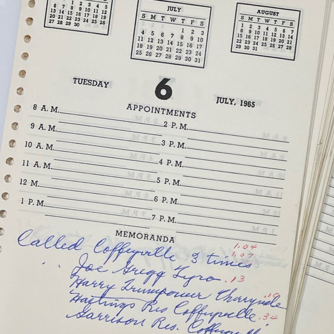 Set of 8 Pages. 1965 Desk Calendar. Handwriting. Cursive Lettering ...