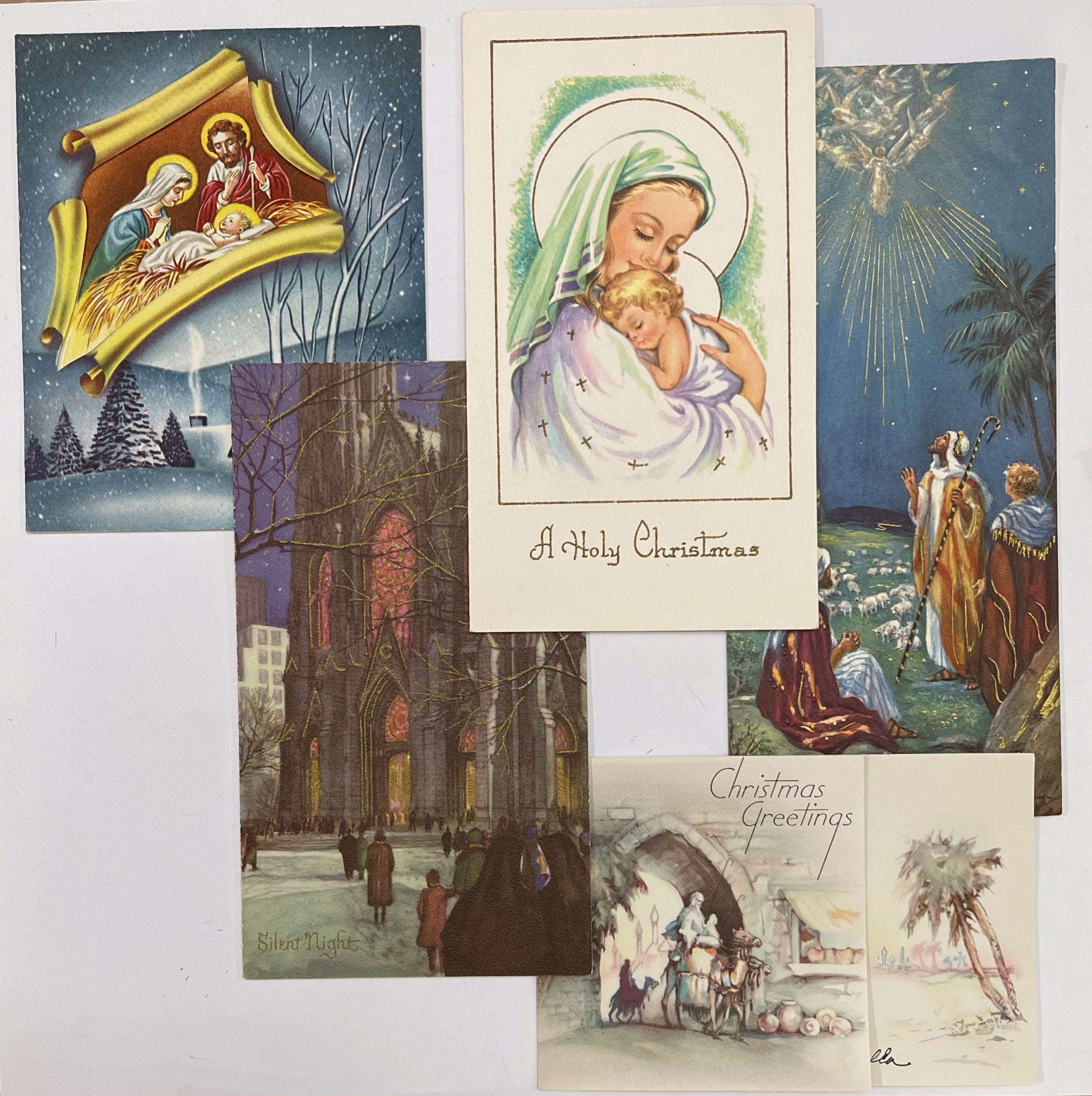 Five Beautiful Vintage Christmas Cards. Religious. Jesus. Manger. Mary ...