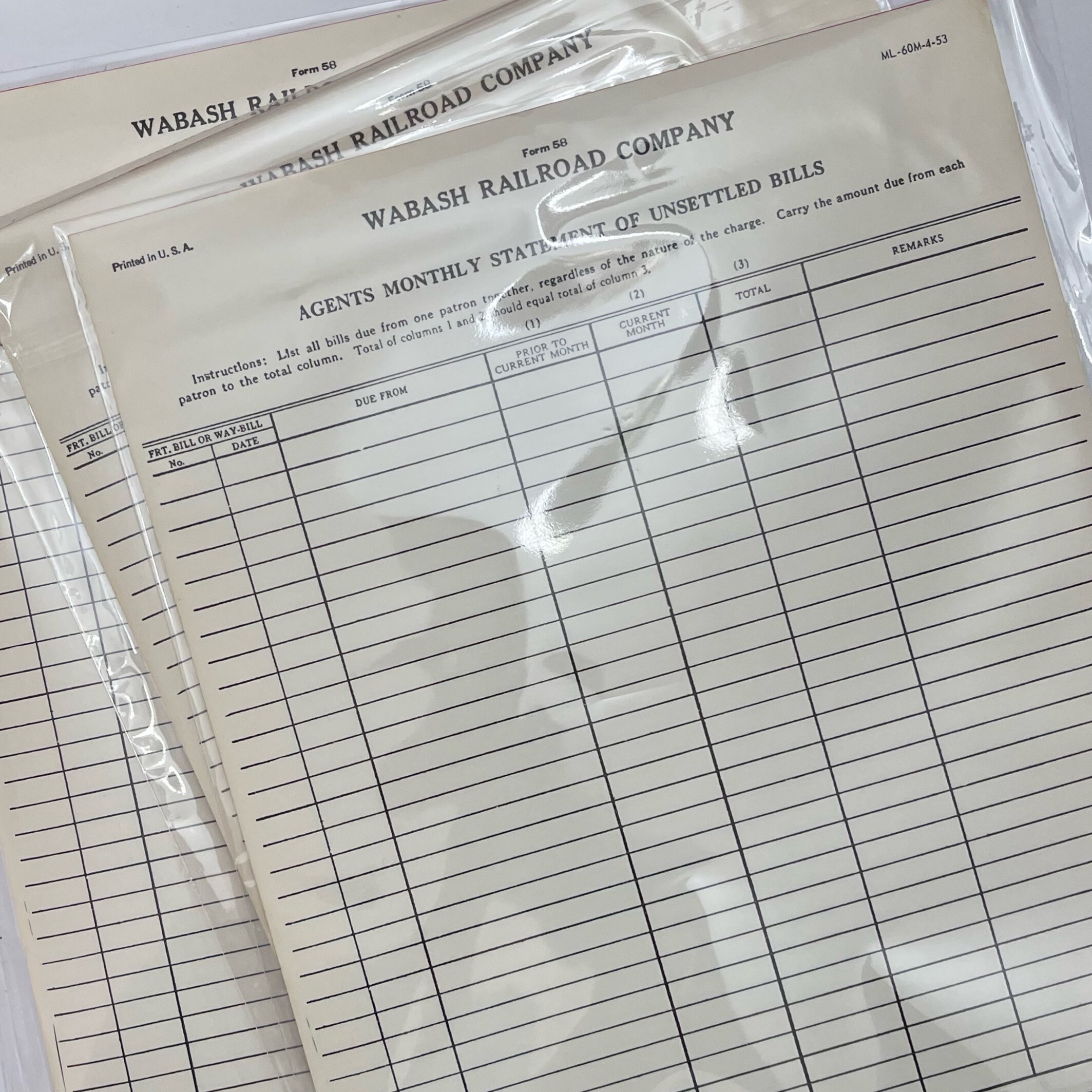 Set of 8 Forms. Wabash Railroad Statement of Bills. Basic Paper. Junk ...