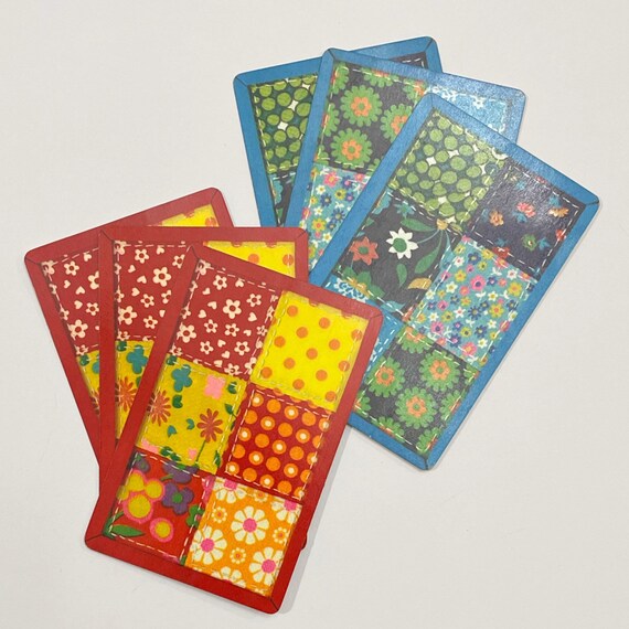Set of 6 Patchwork Playing Cards. Quilting. Red. Blue. Junk | Etsy