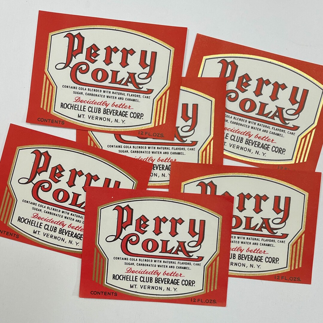 Set of 6 NOS Red Gold Perry Cola Drink Labels. Christmas Paper. Tuck ...