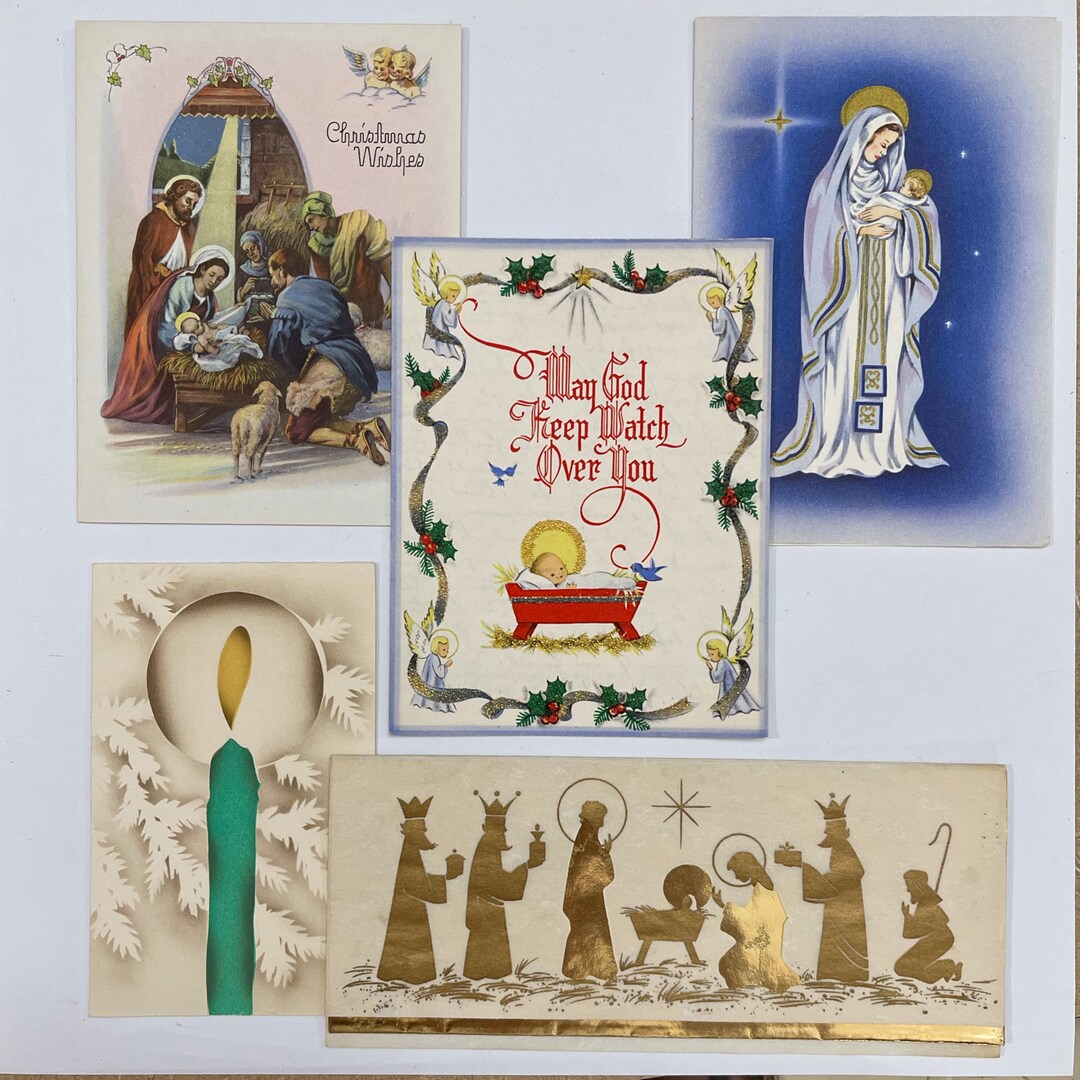 Five Beautiful Vintage Christmas Cards. Religious. Manger. Baby Jesus ...