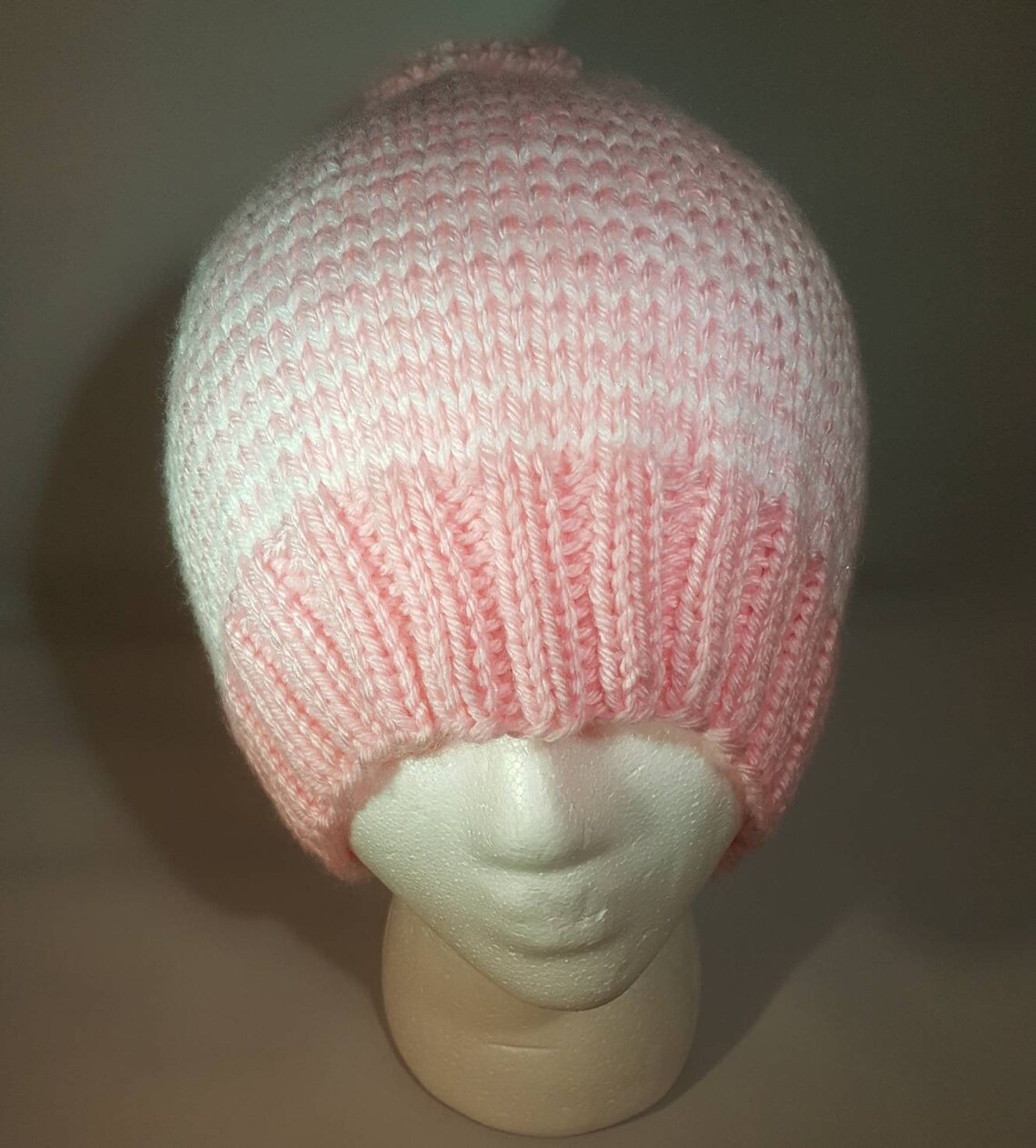Ready to Ship Pink and White Slouchy Beanie, Adult, Knit Beanie Hat ...