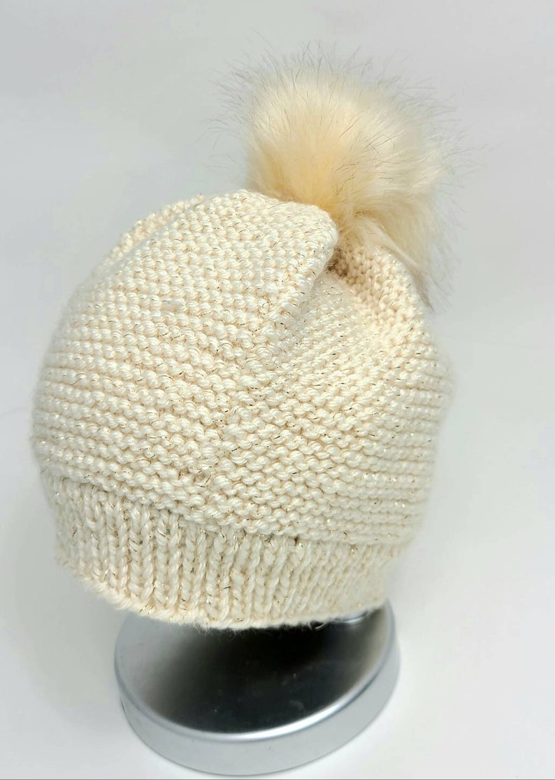 Ready to Ship! Cream White Knit Beanie With Faux Fur Pom. Winter Hats ...