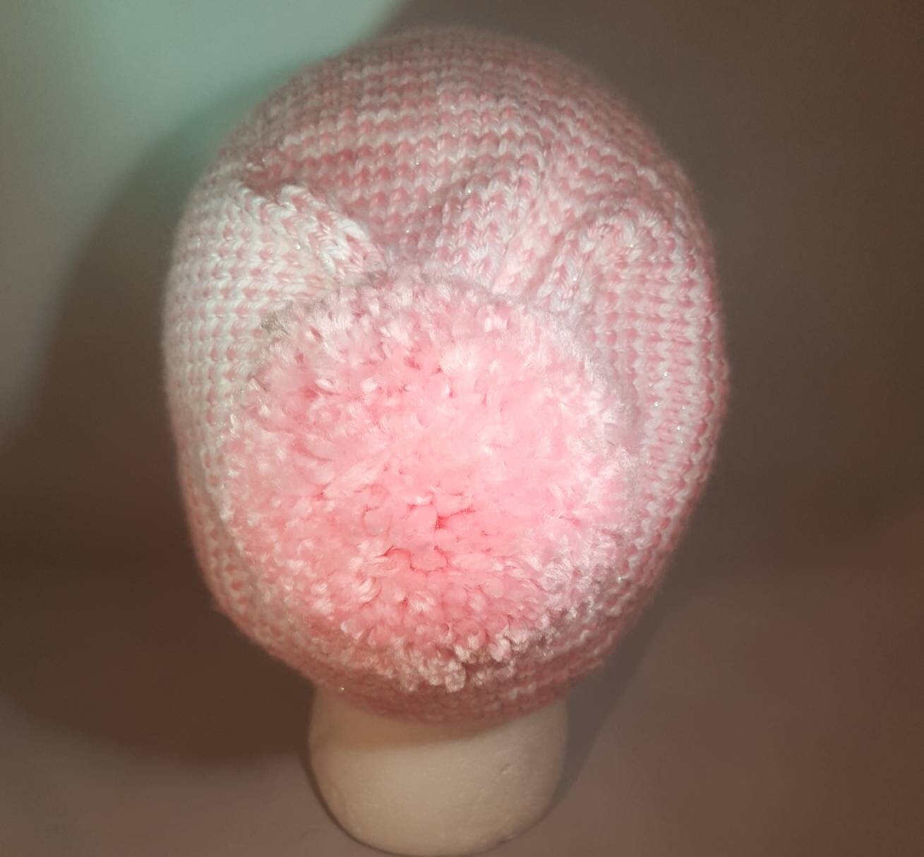 Ready to Ship Pink and White Slouchy Beanie, Adult, Knit Beanie Hat ...