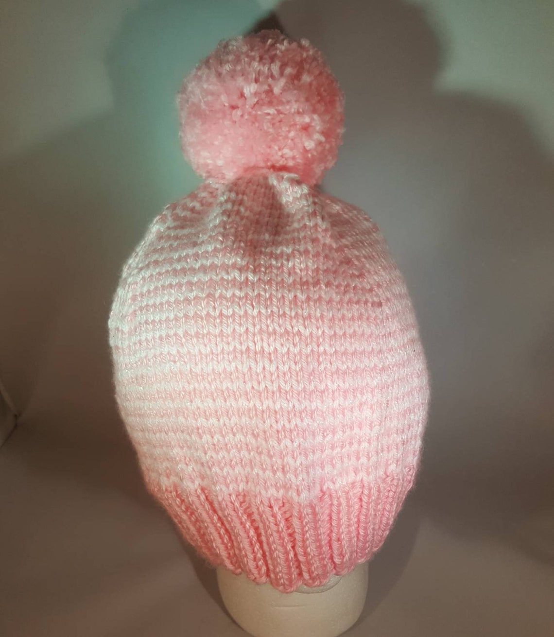 Ready to Ship Pink and White Slouchy Beanie, Adult, Knit Beanie Hat ...