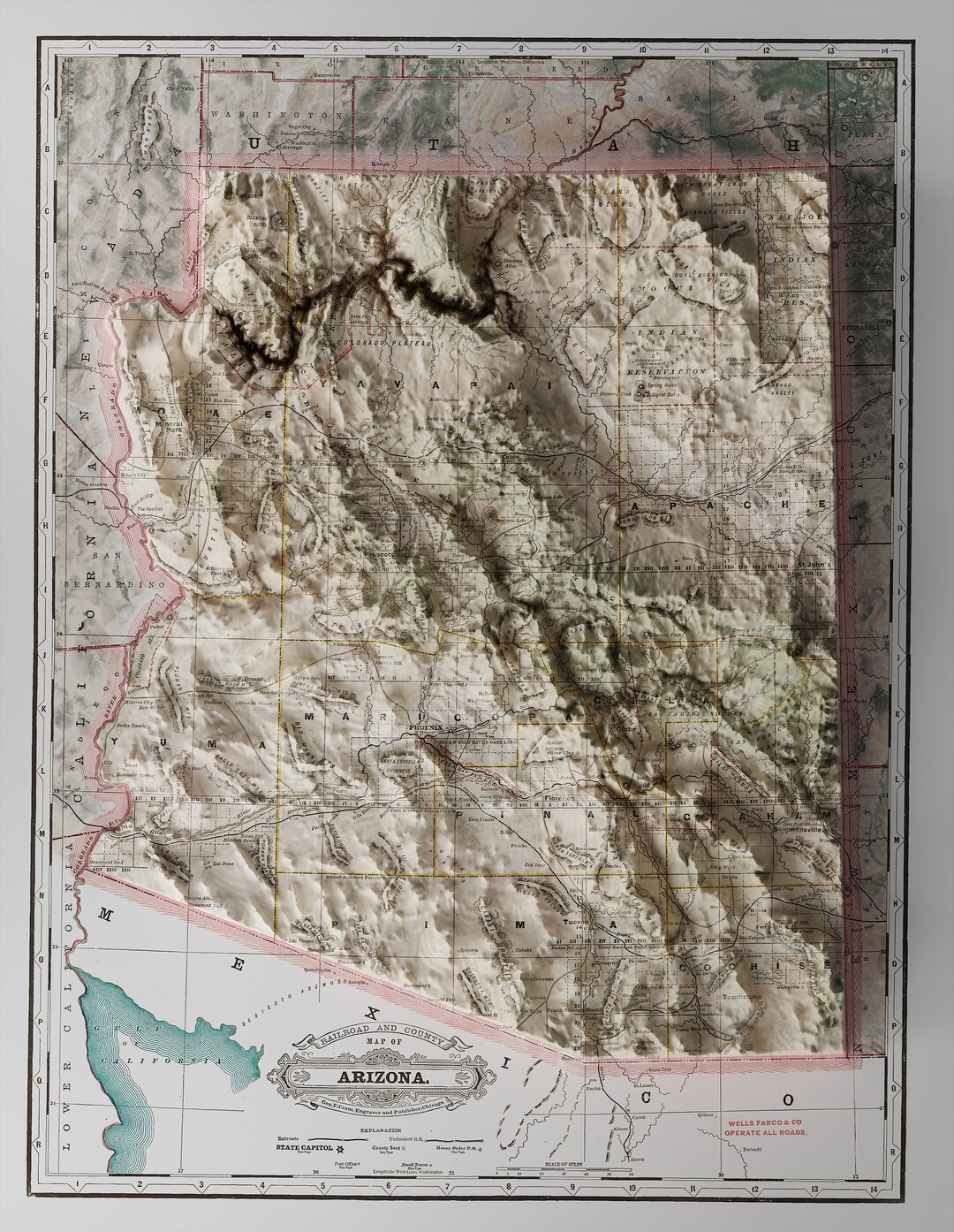 2D Vintage Arizona State Map Print - Etsy