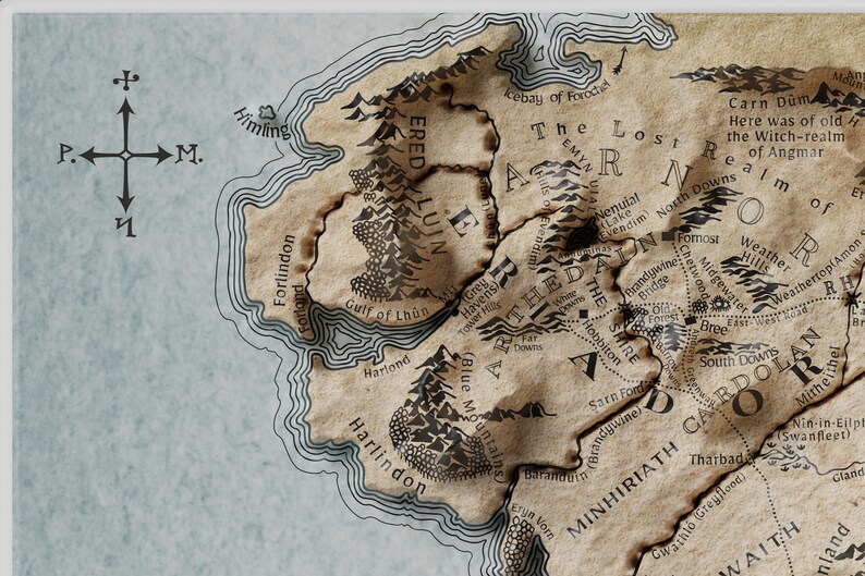 LOTR the Realm of Middle Earth Topographic Map Antique Wall Decor Art ...