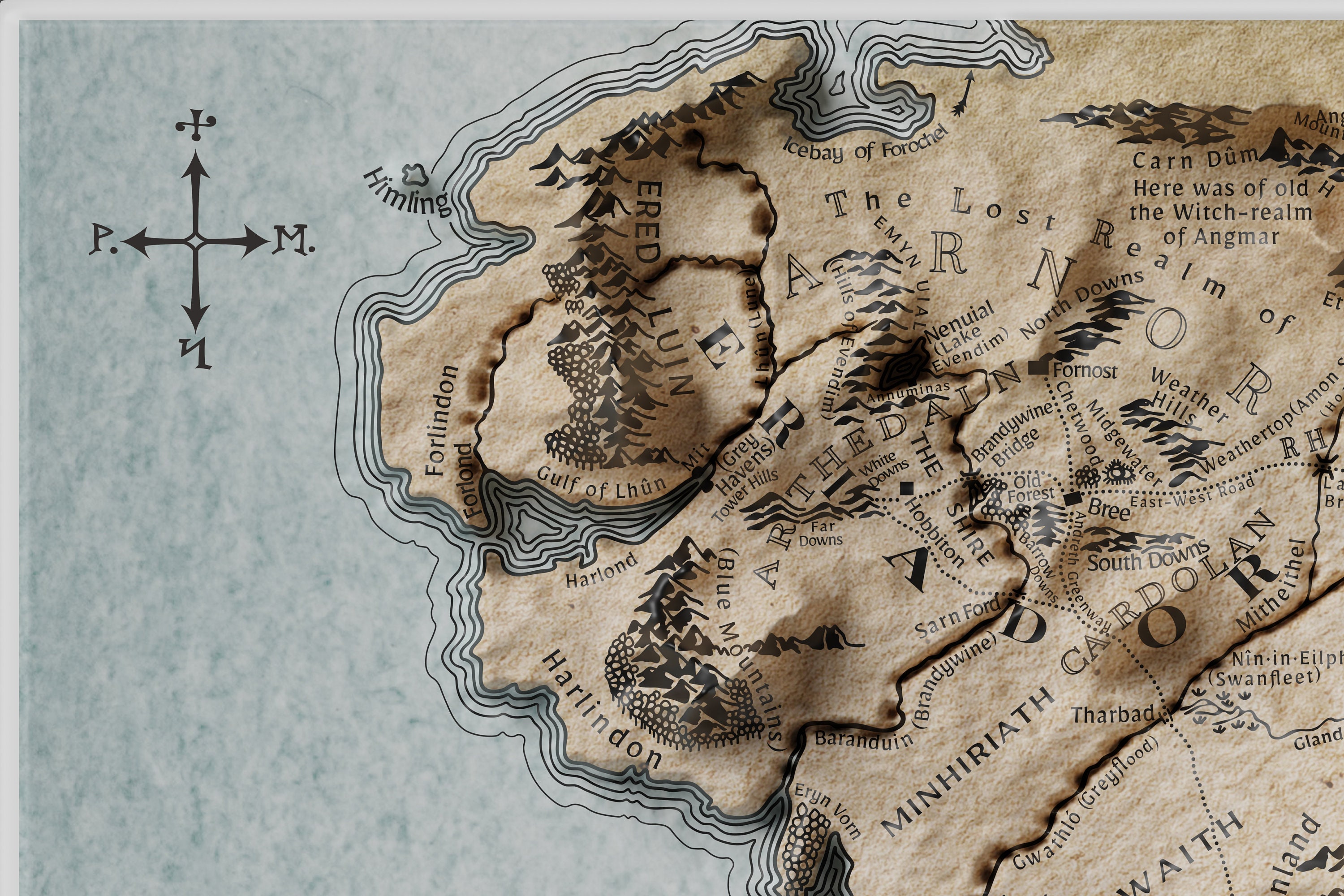 LOTR the Realm of Middle Earth Topographic Map Antique Wall Decor Art ...