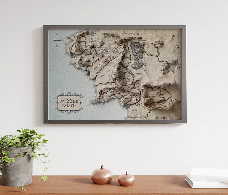 LOTR the Realm of Middle Earth Topographic Map Antique Wall Decor Art ...
