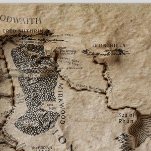 LOTR the Realm of Middle Earth Topographic Map Antique Wall Decor Art ...