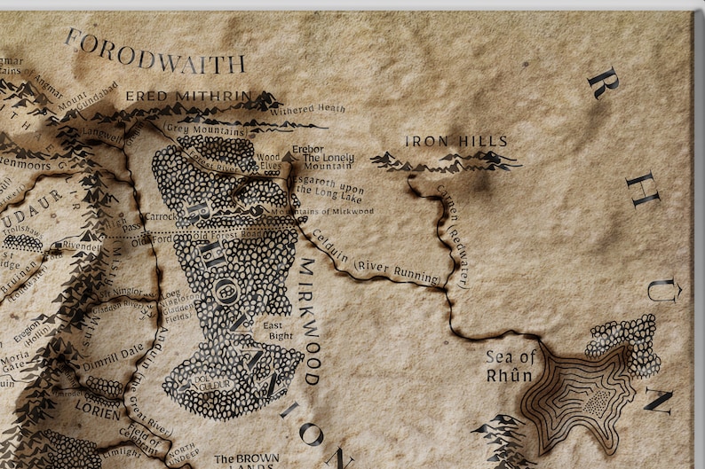LOTR the Realm of Middle Earth Topographic Map Antique Wall Decor Art ...