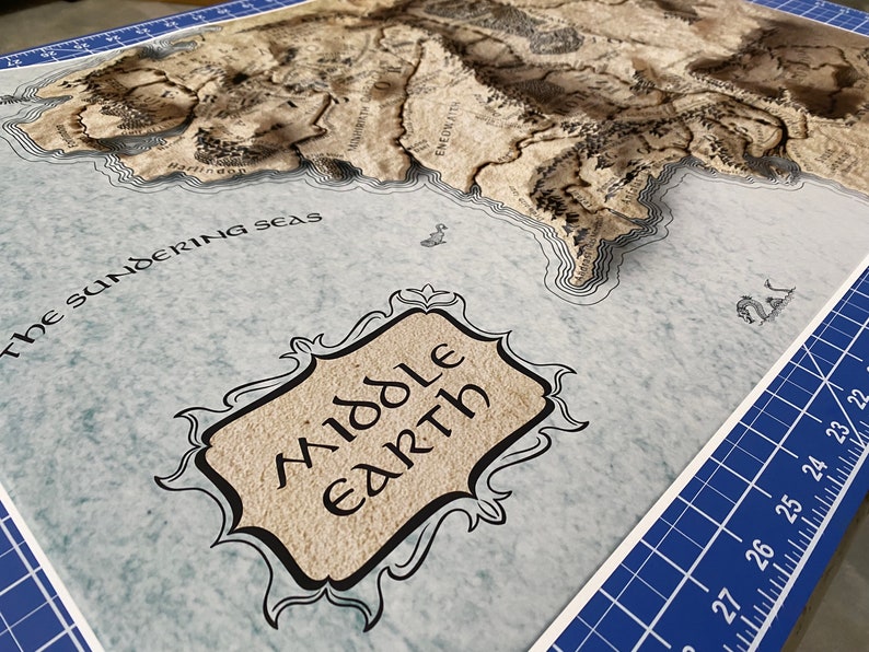 LOTR the Realm of Middle Earth Topographic Map Antique Wall Decor Art ...