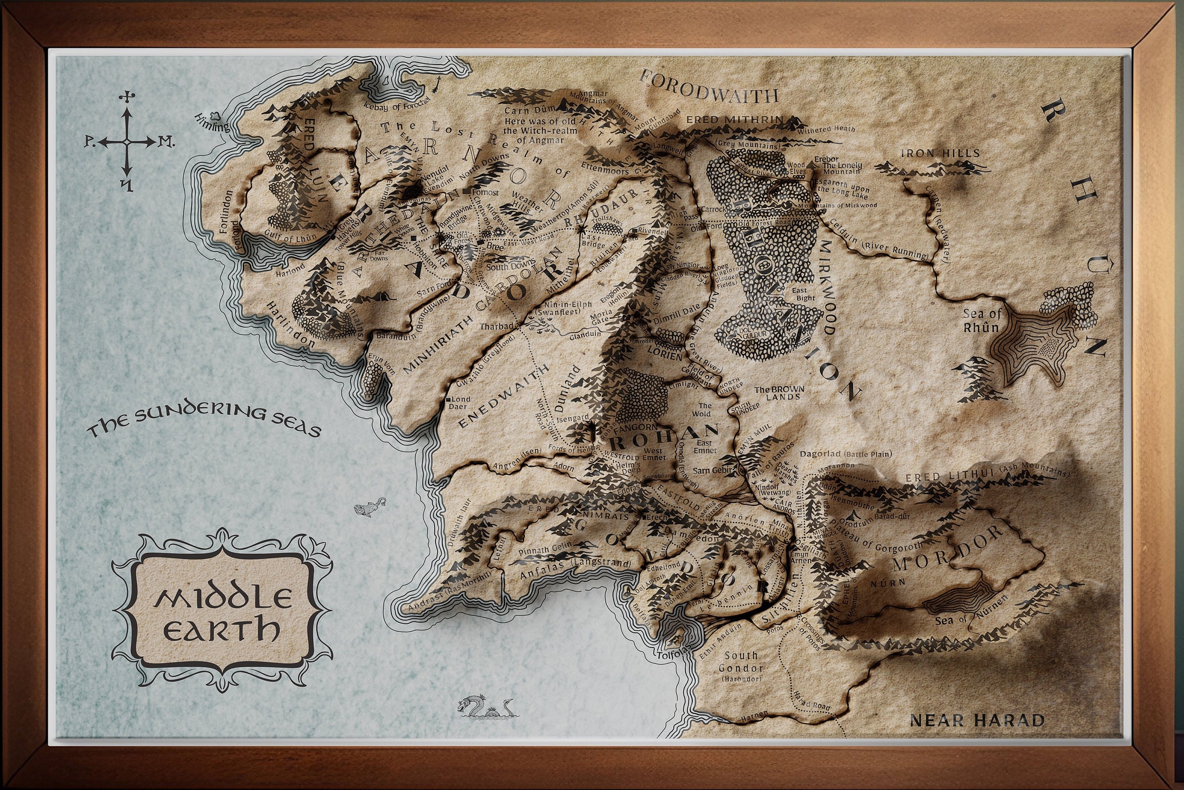 LOTR the Realm of Middle Earth Topographic Map Antique Wall Decor Art ...