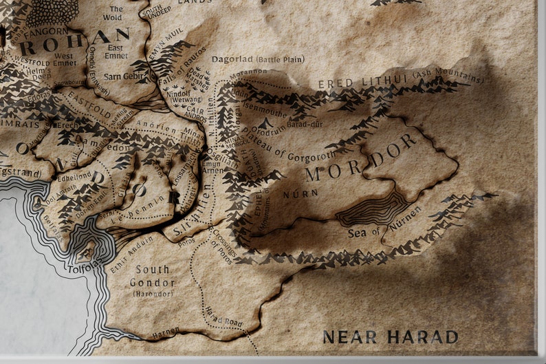 LOTR the Realm of Middle Earth Topographic Map Antique Wall Decor Art ...