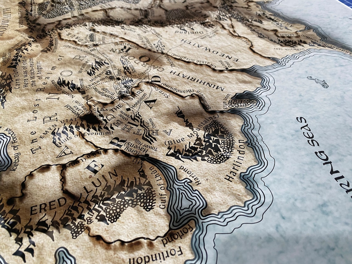 LOTR the Realm of Middle Earth Topographic Map Antique Wall Decor Art ...