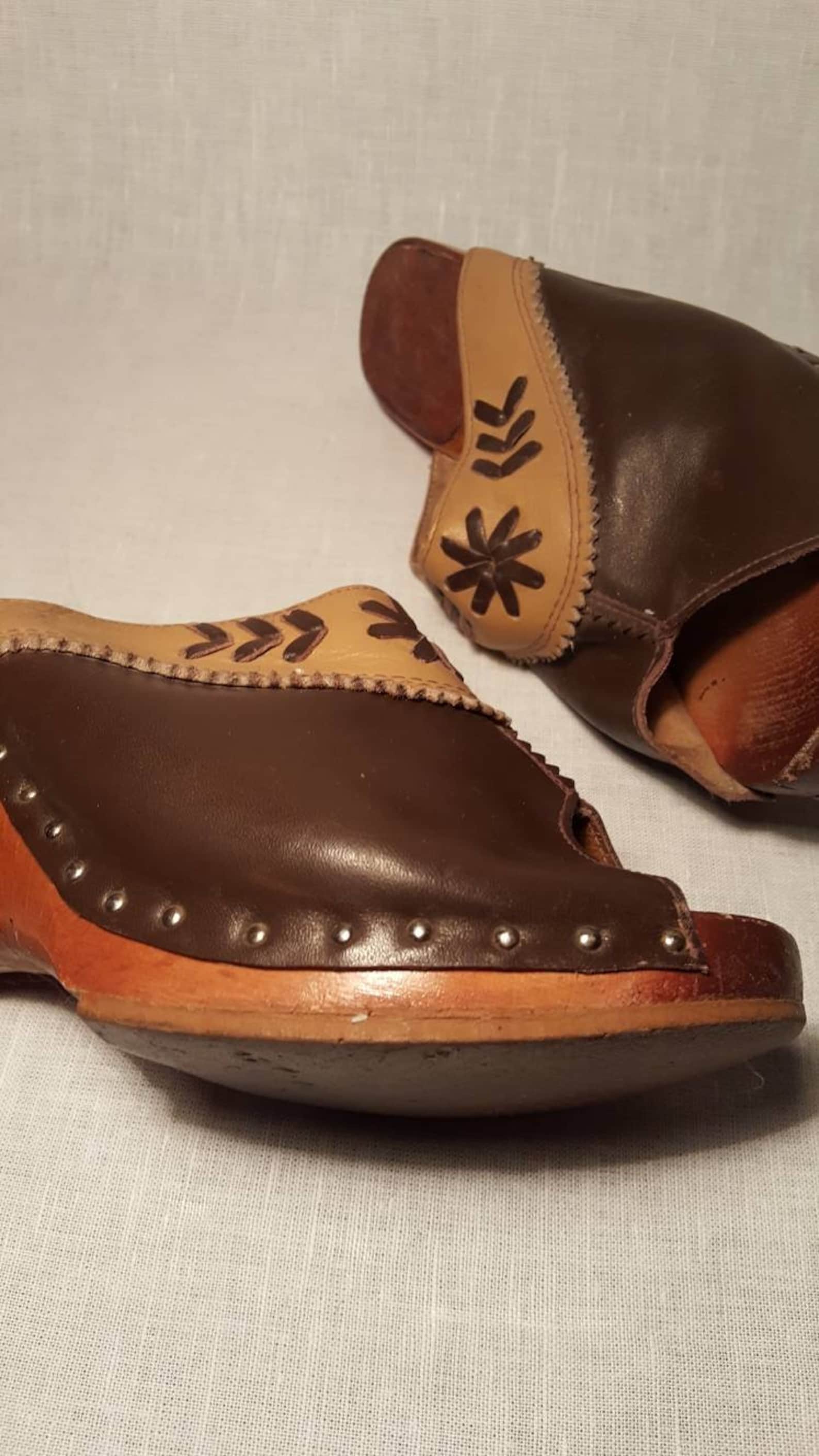 Vintage 90's Women Leather Clogs | Etsy