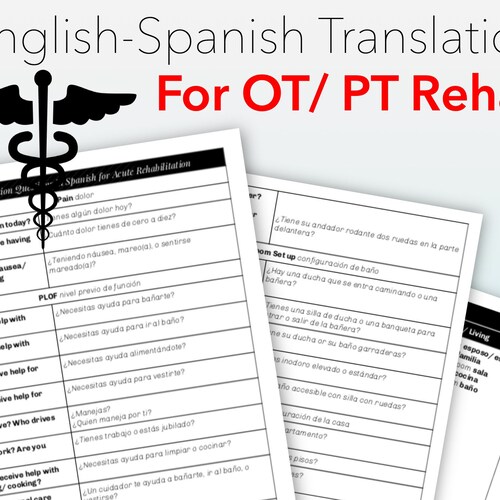 OT / PT English-spanish Translation Phrases Anatomy and - Etsy
