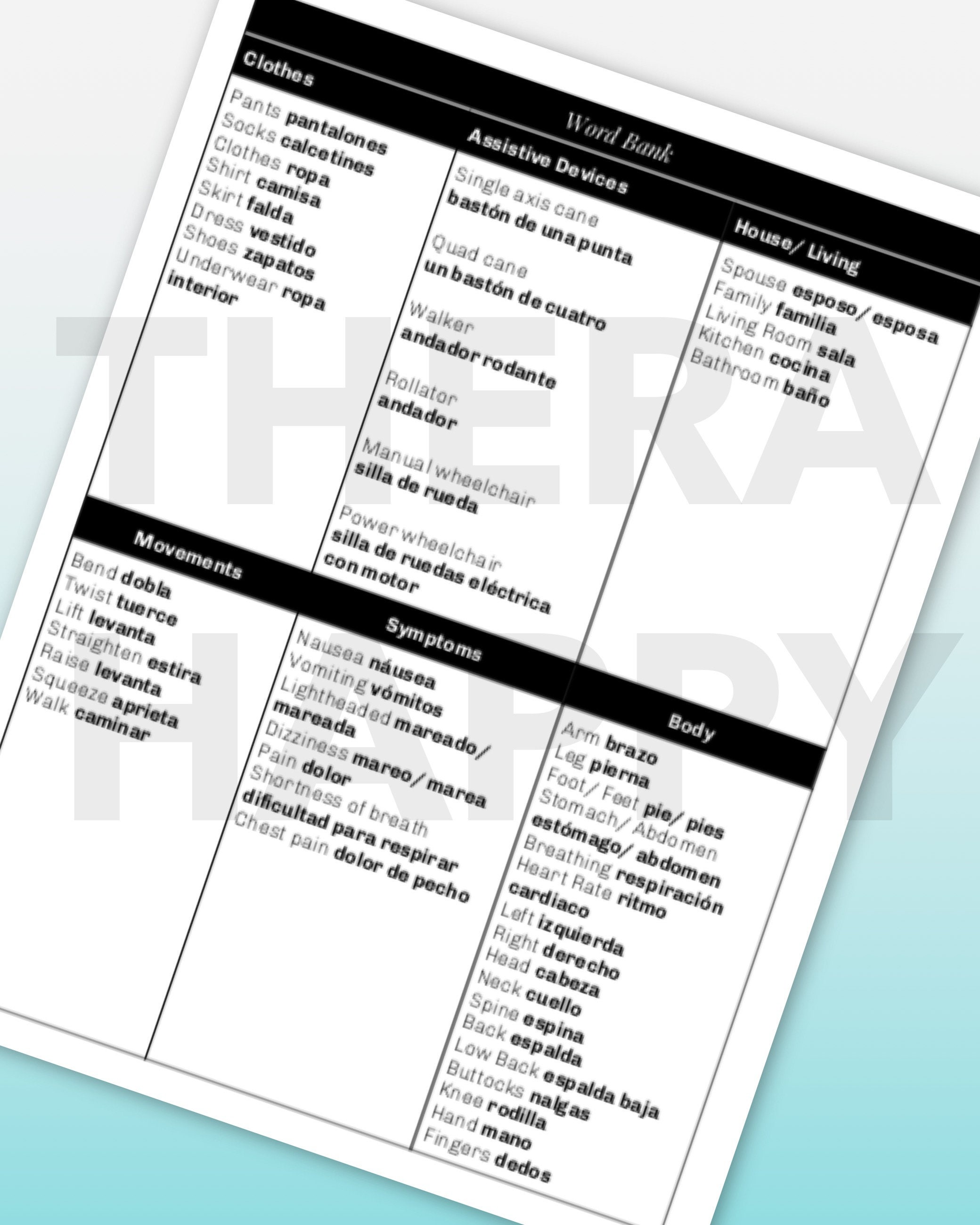 OT / PT English-spanish Translation - Phrases, Anatomy, and Assistive ...