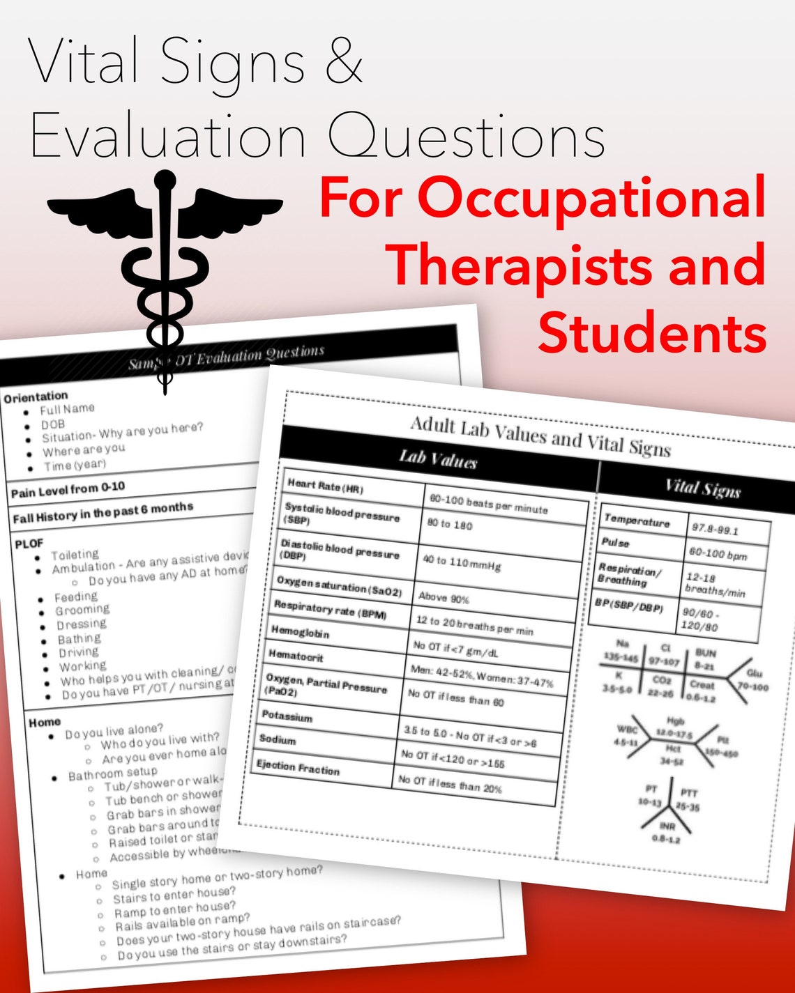 Vital Signs Sheet and Evaluation Questions for Occupational Therapy in ...