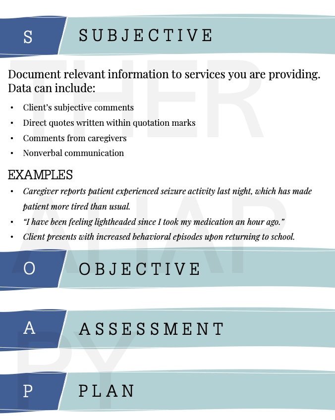 The SOAP Note Tip Sheet for Occupational Therapists OT, COTA, Ota, Cota ...