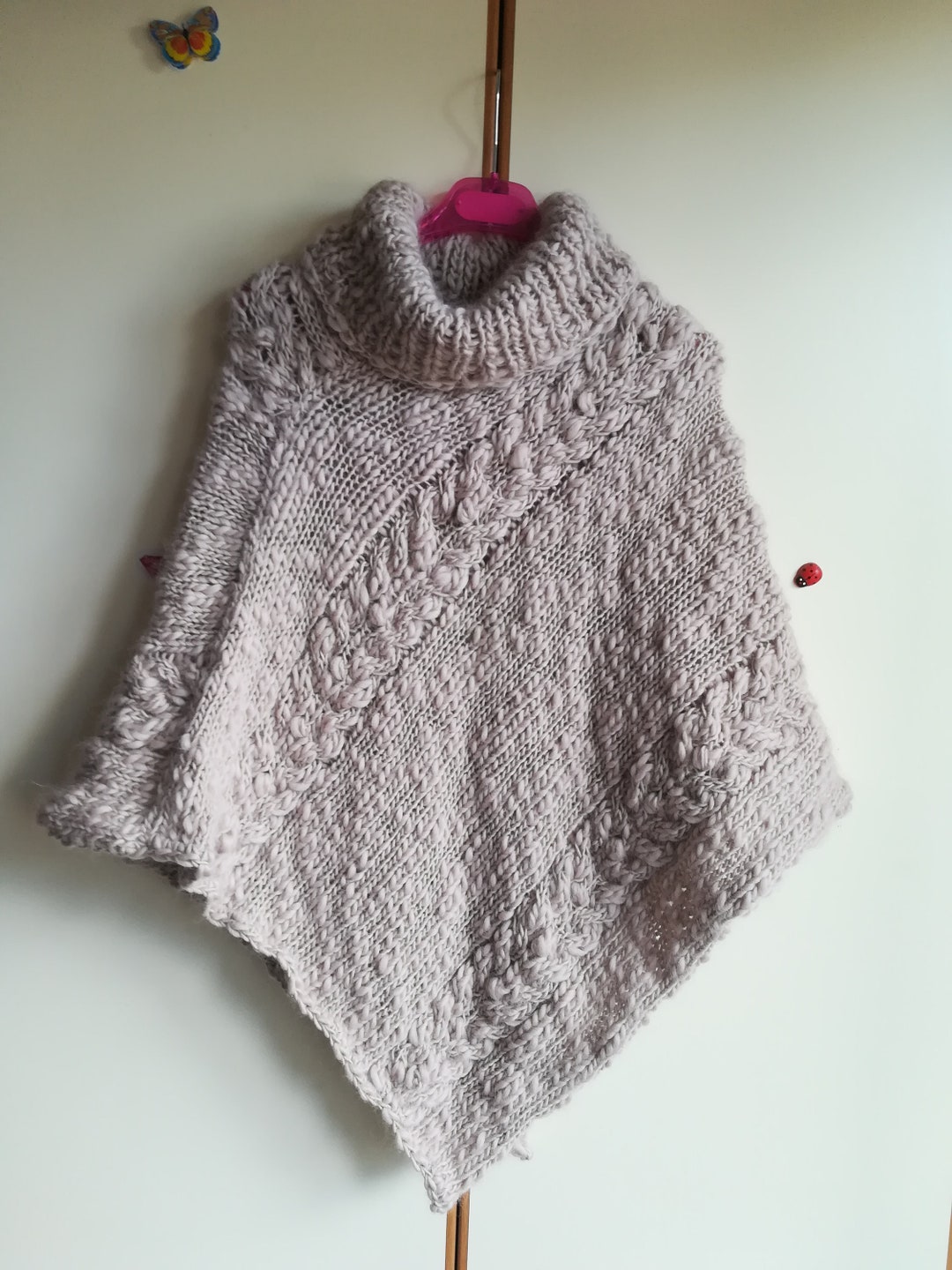 Pdf Pattern for Knitted Poncho With Cables, Easy to Follow With Chart ...
