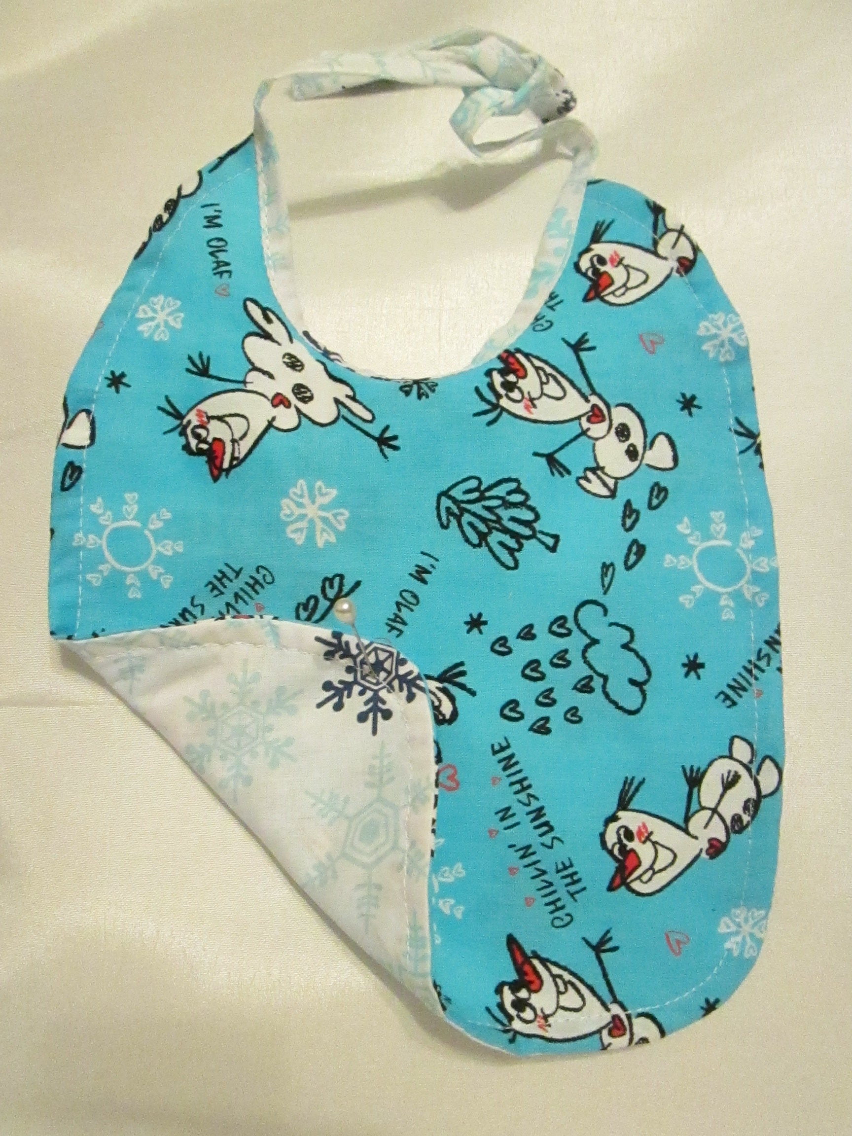 Frozen's Olaf; Chillin' in the Sunshine; Snowflakes; Baby Bib; 100% ...