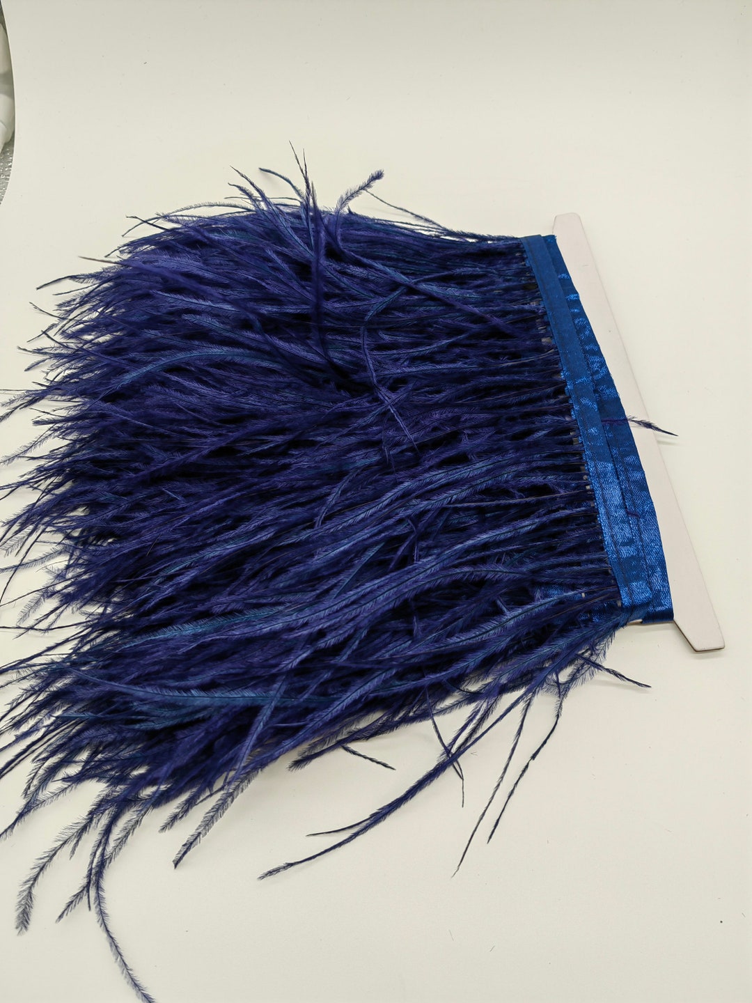 Ostrich Feather Fringe-6"(15cm)-blue Feather-tassels Plume With Satin ...