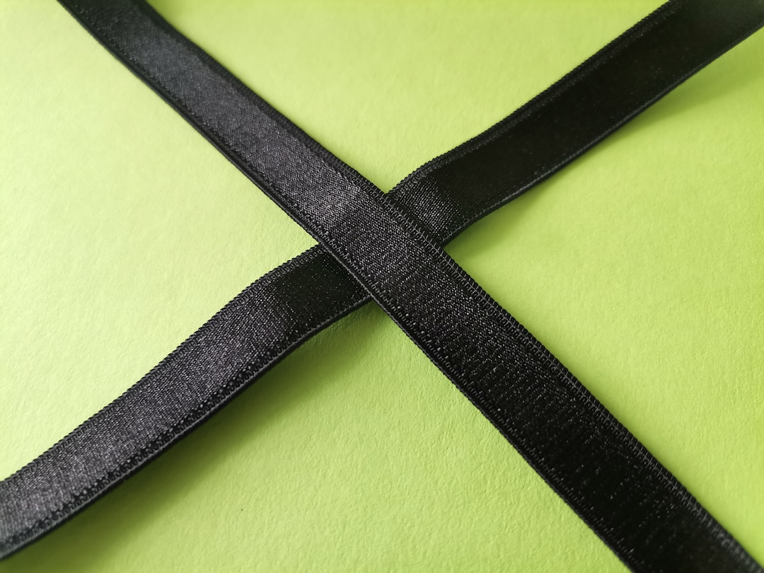 50 Yards/400 Yards 3/8" (10mm) Black Satin Plush Back Bra Strap Elastic ...