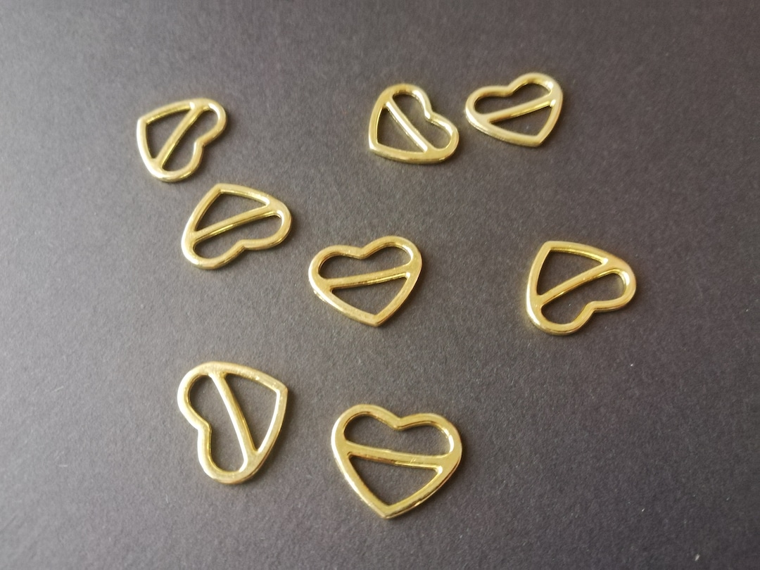 50pcs-3/8"(10mm)-heart Shape Gold Sliders,bra Strap Adjuster,making ...