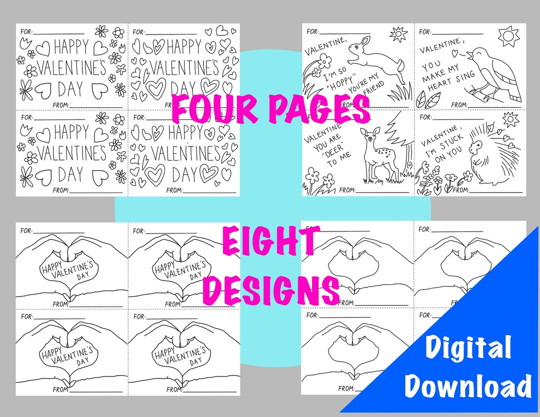 Valentines Bundle to Print, Cut and Color - 4 Pages, 8 Designs - Etsy