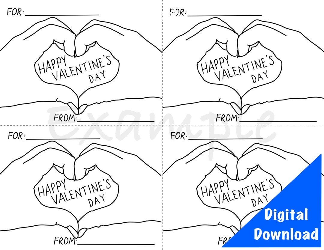 Valentines to Print, Cut and Color - Heart Hands With "happy Valentine ...