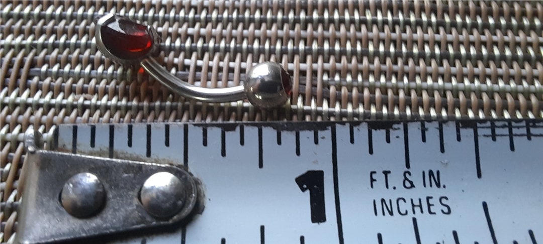 Vintage Belly Button Ring Silver With Red Heart Stone and Round Red ...