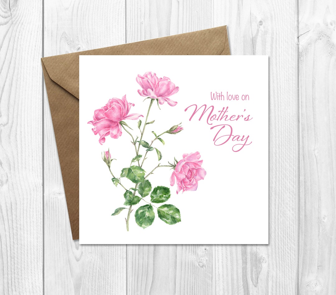 Mother's Day Card With Pretty Pink Roses, Can Be Personalised on Front ...