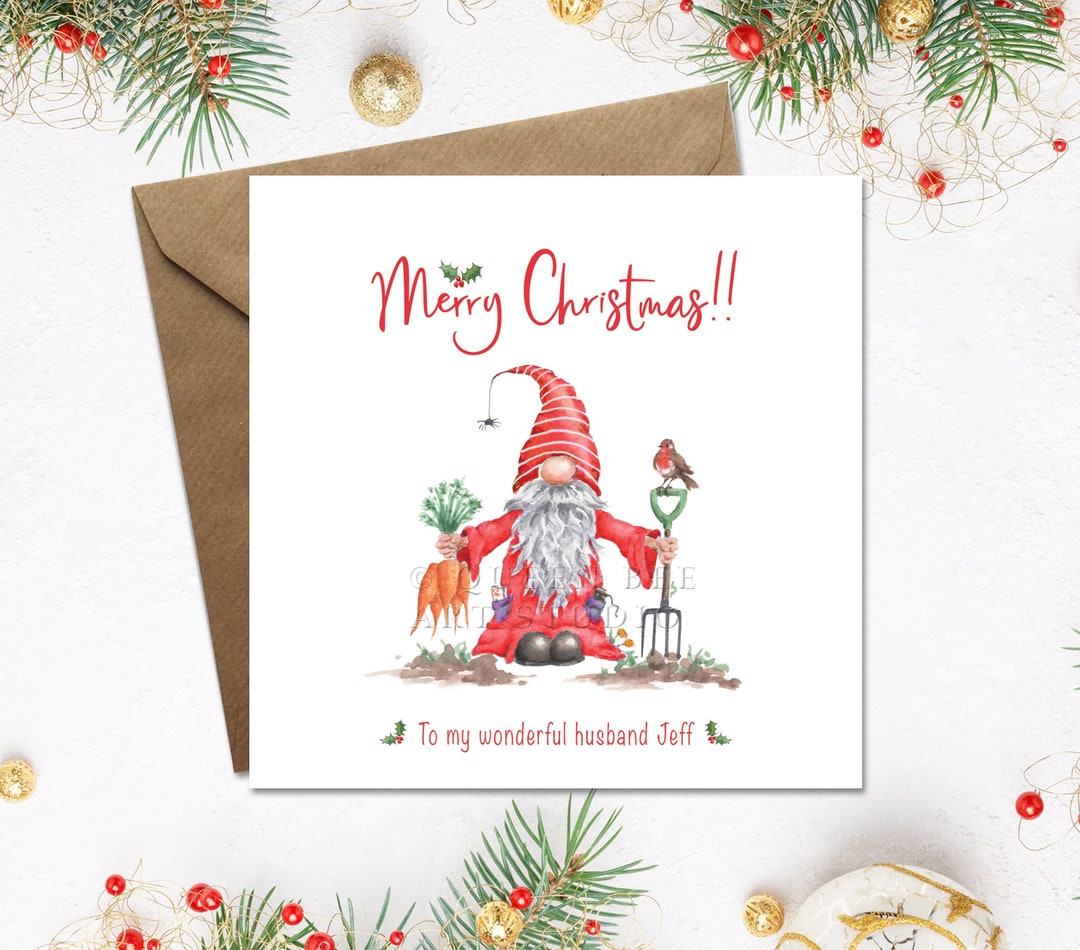 Personalised Gnome Christmas Card for Dad or Grandad, Garden Gnome ...