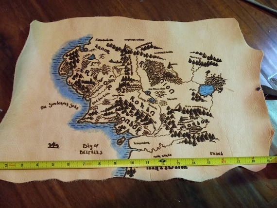 Etchings & Engravings Art & Collectibles Middle earth map on leather ...