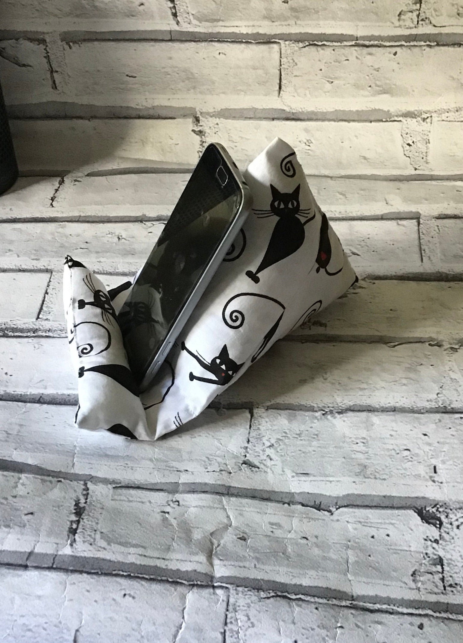 Mobile phone holder fabric phone stand black cat gift tech | Etsy