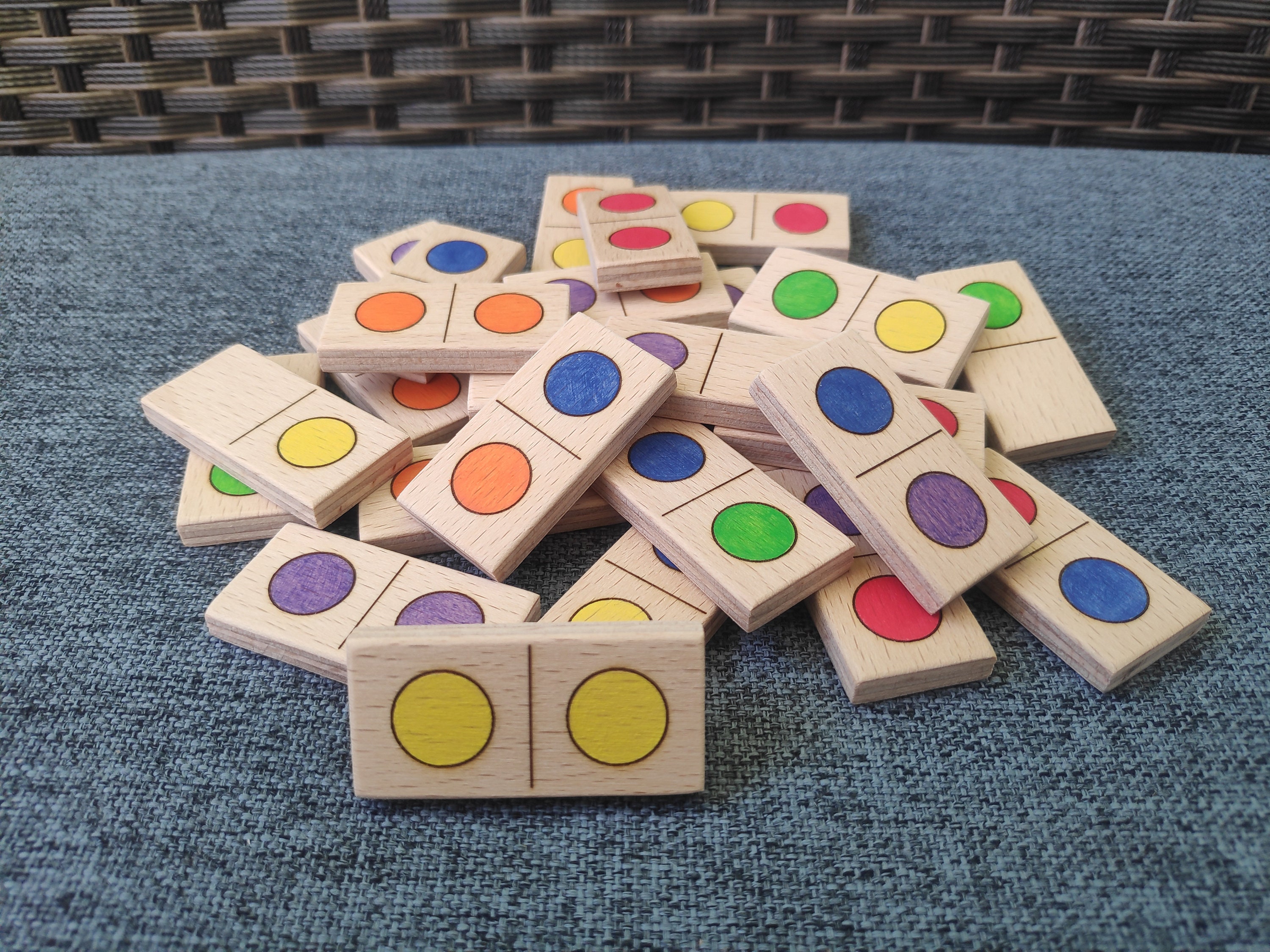 Color Domino Game, Wooden Domino Game Set, Handmade Dominoes, Wooden ...