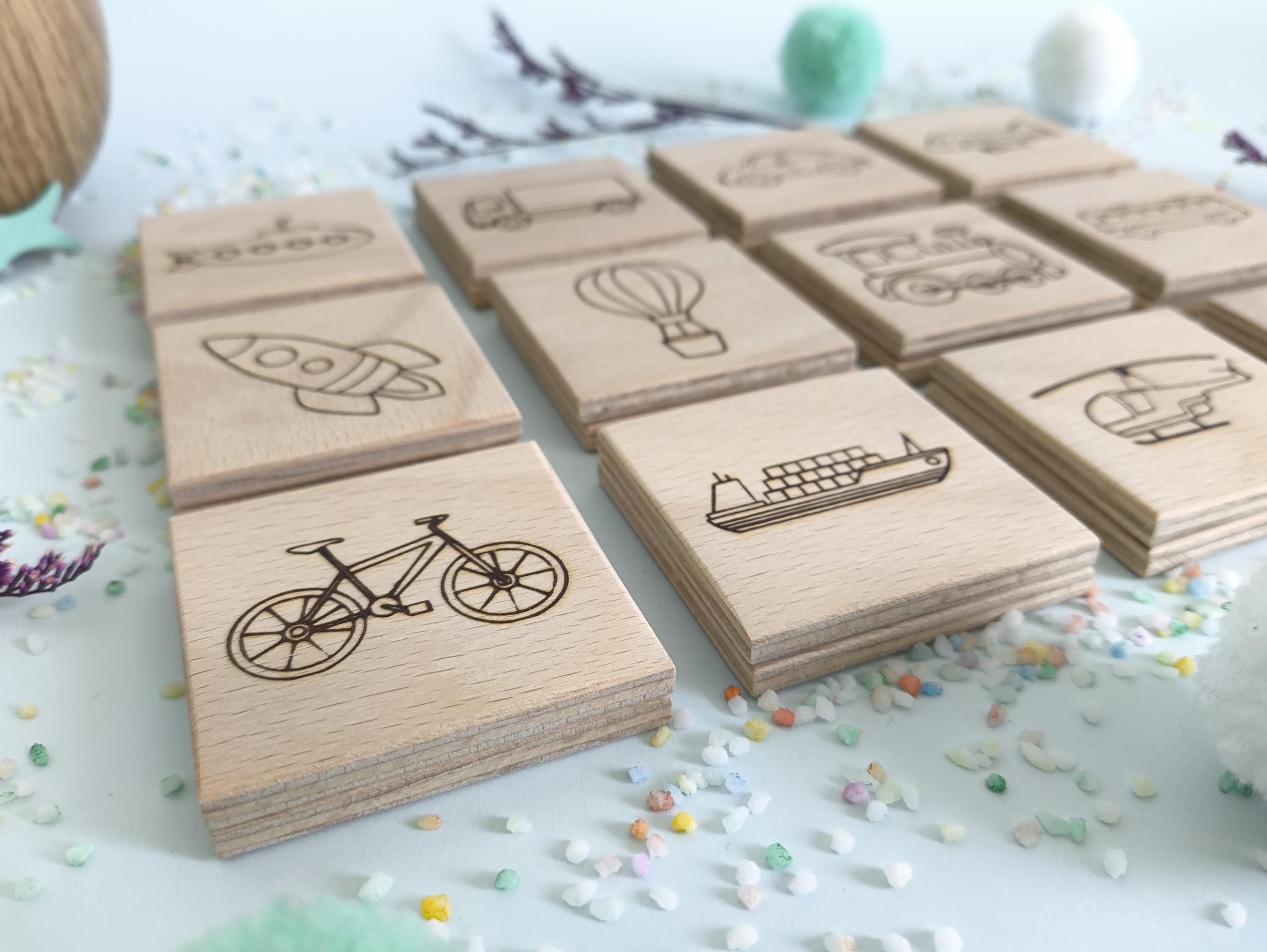 Wooden Memory Game, Montessori Matching Cards, Handmade Transportation ...