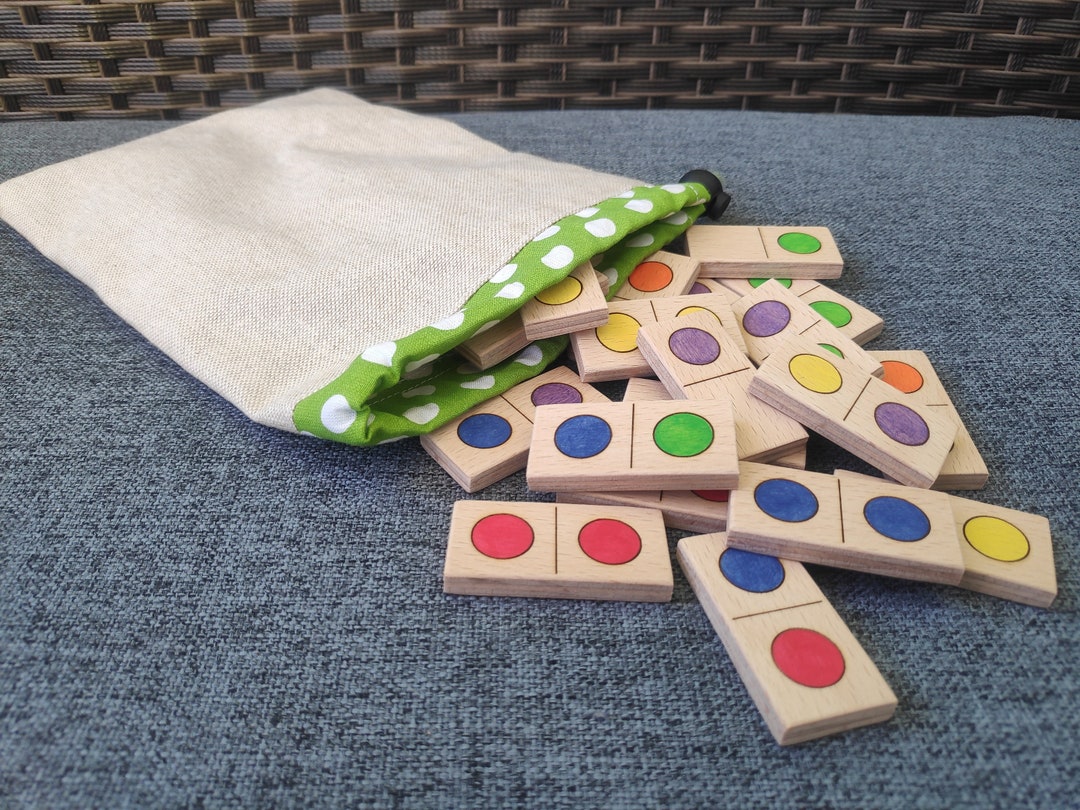 Color Domino Game, Wooden Domino Game Set, Handmade Dominoes, Wooden ...