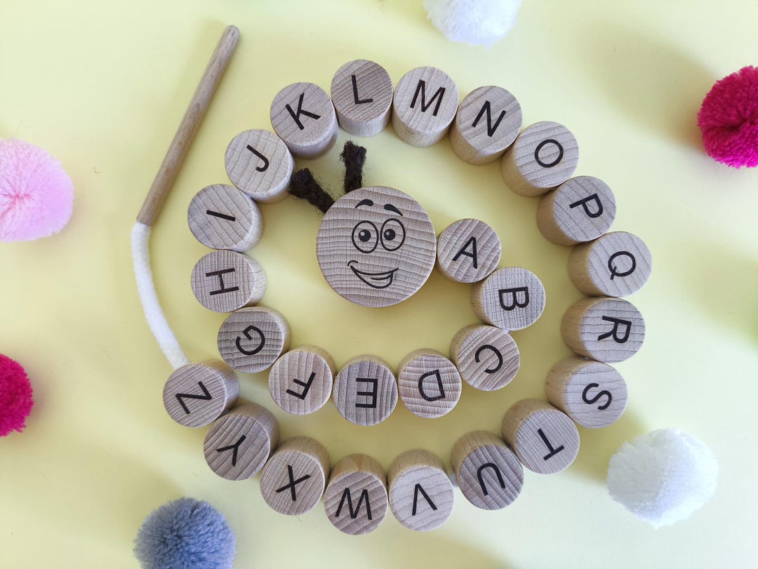 Wooden Alphabet Lacing Toy, Montessori Letter & Sequencing Toy ...