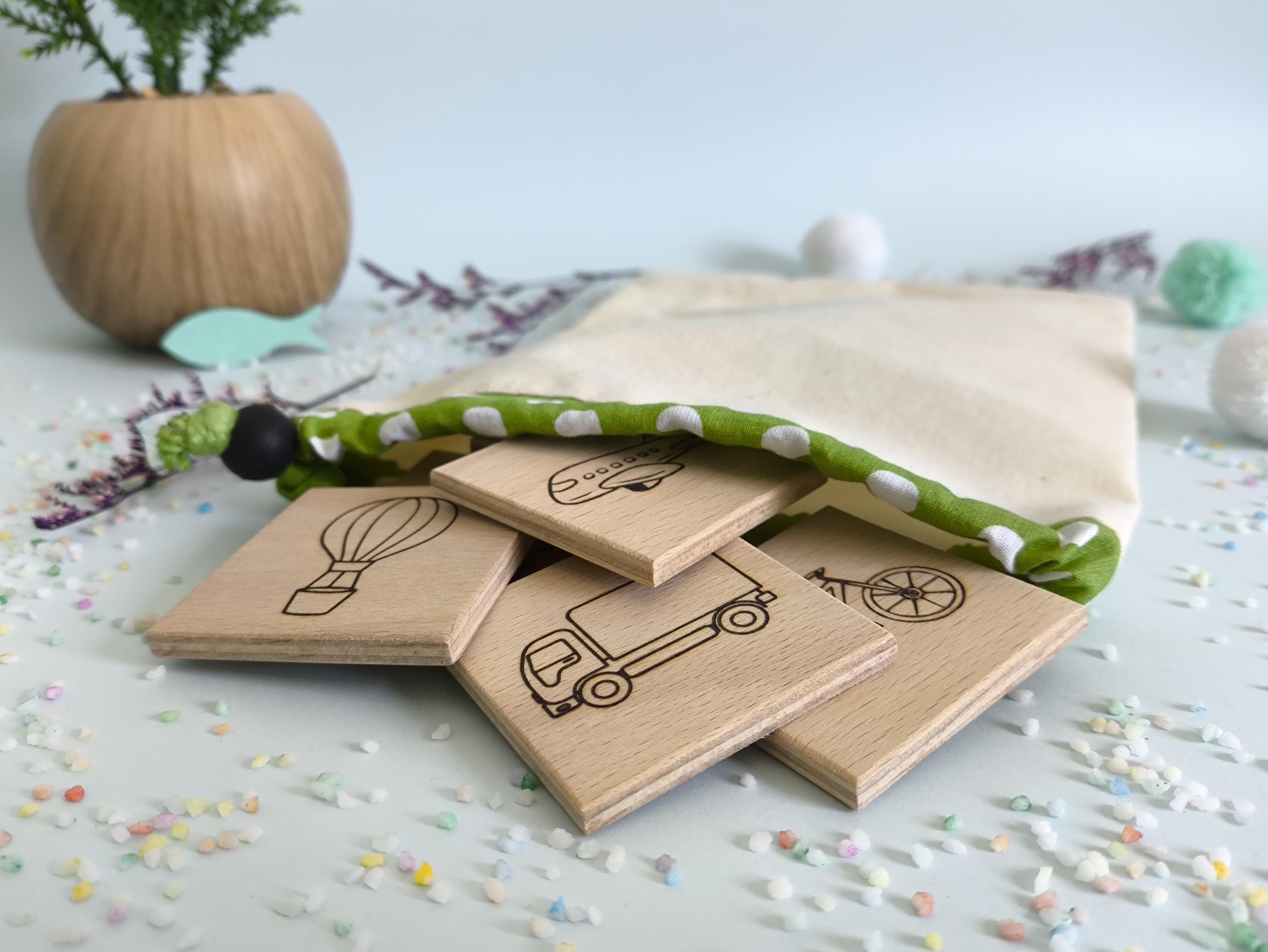 Wooden Memory Game, Montessori Matching Cards, Handmade Transportation ...